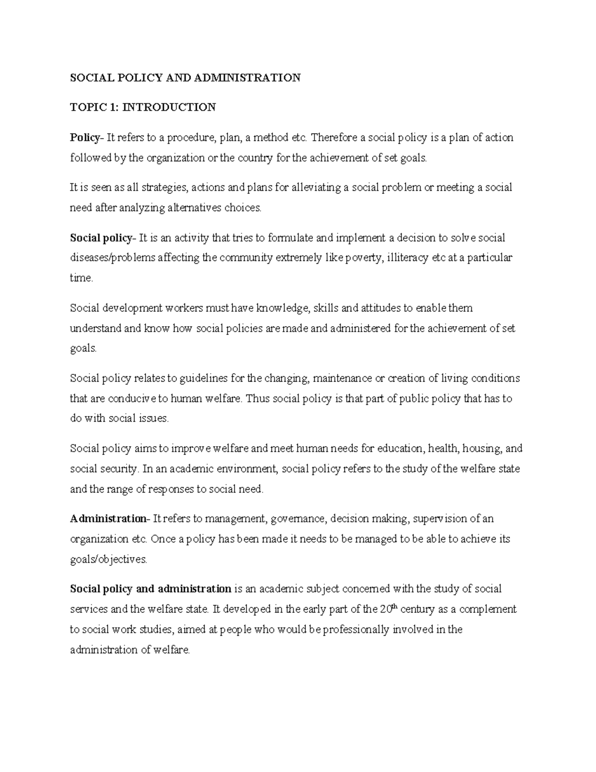 Social policy and administration - SOCIAL POLICY AND ADMINISTRATION ...