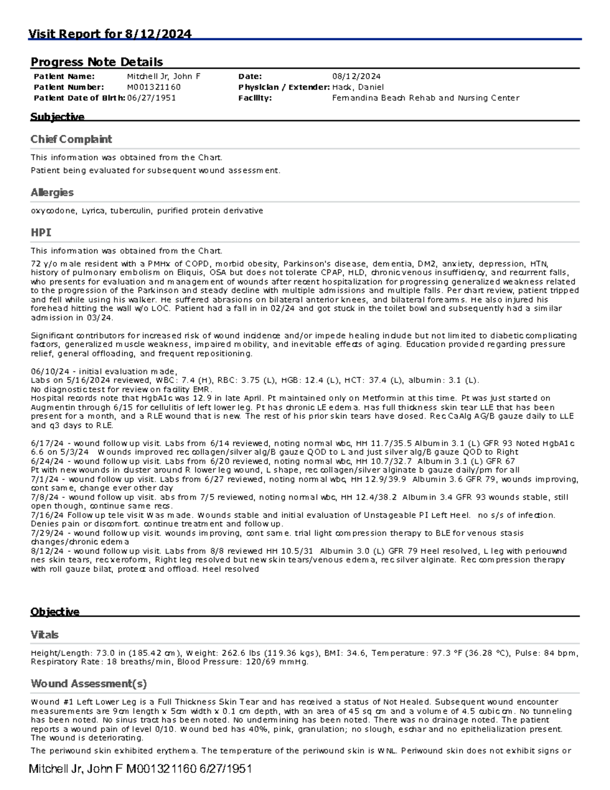 PCC PN 135414388 20240812 - Visit Report for 8/12/ Progress Note ...