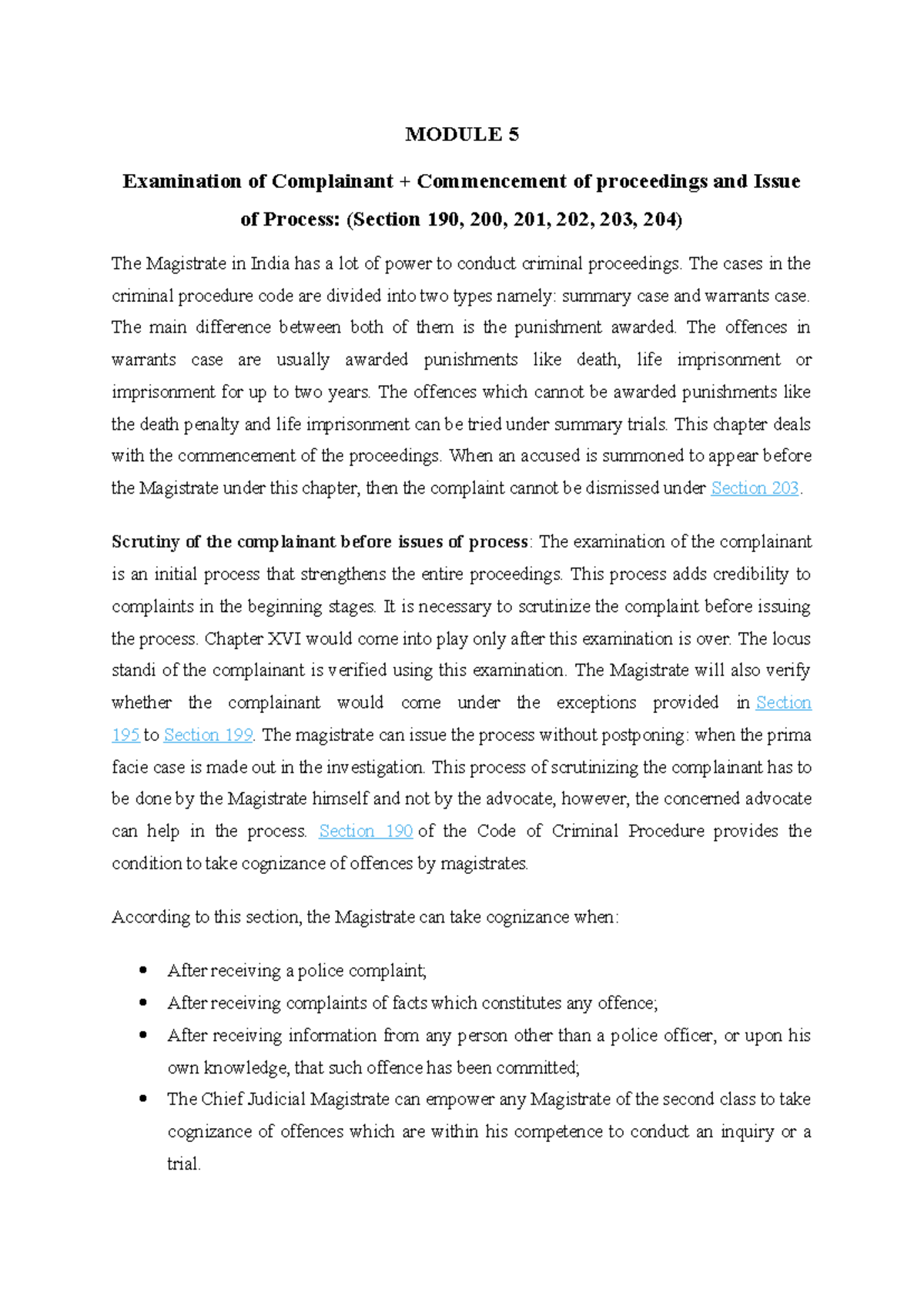 Module 5 Cr PC exam notes - MODULE 5 Examination of Complainant ...