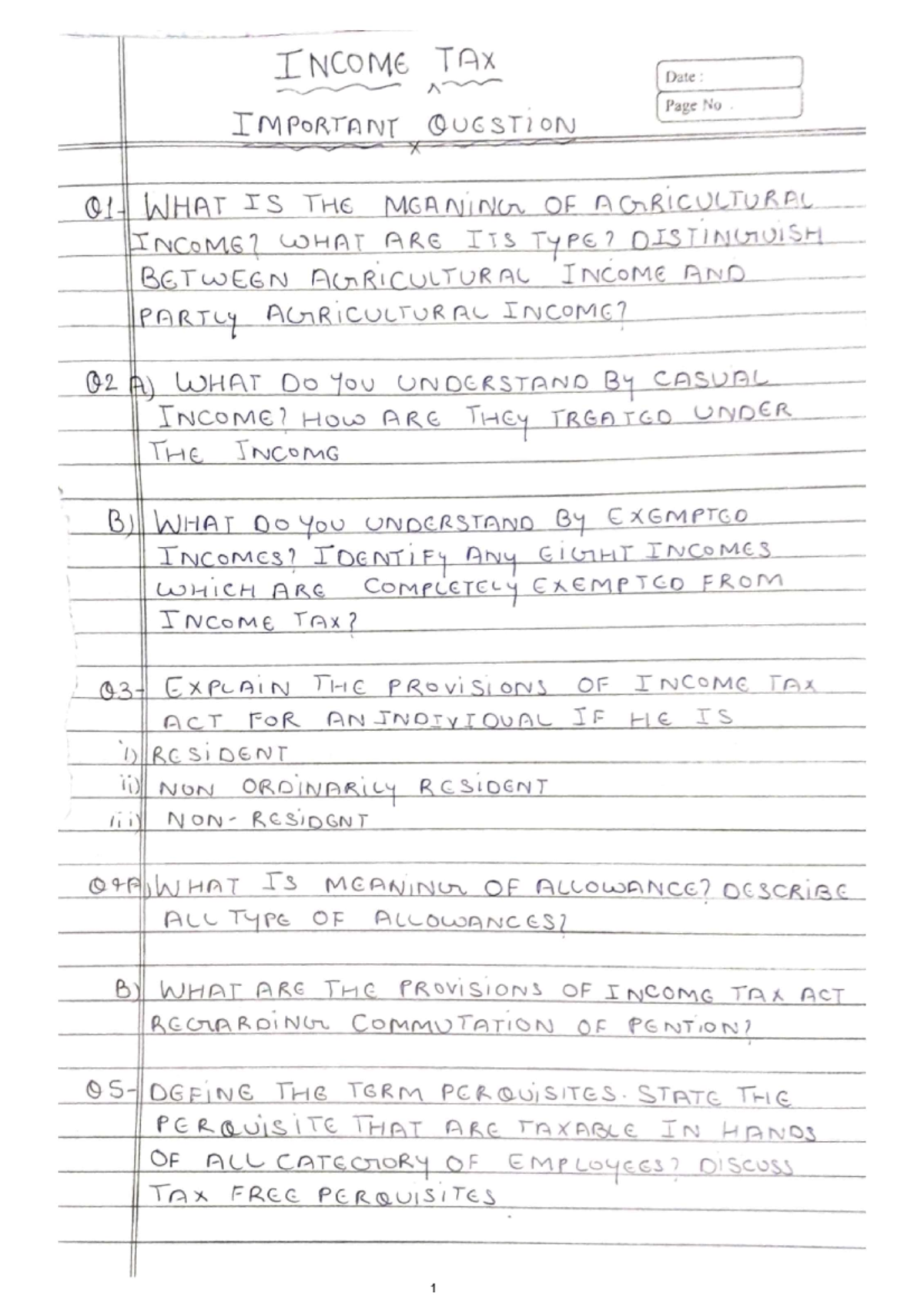 Income tax important question answer - Elements of Income Tax - Studocu