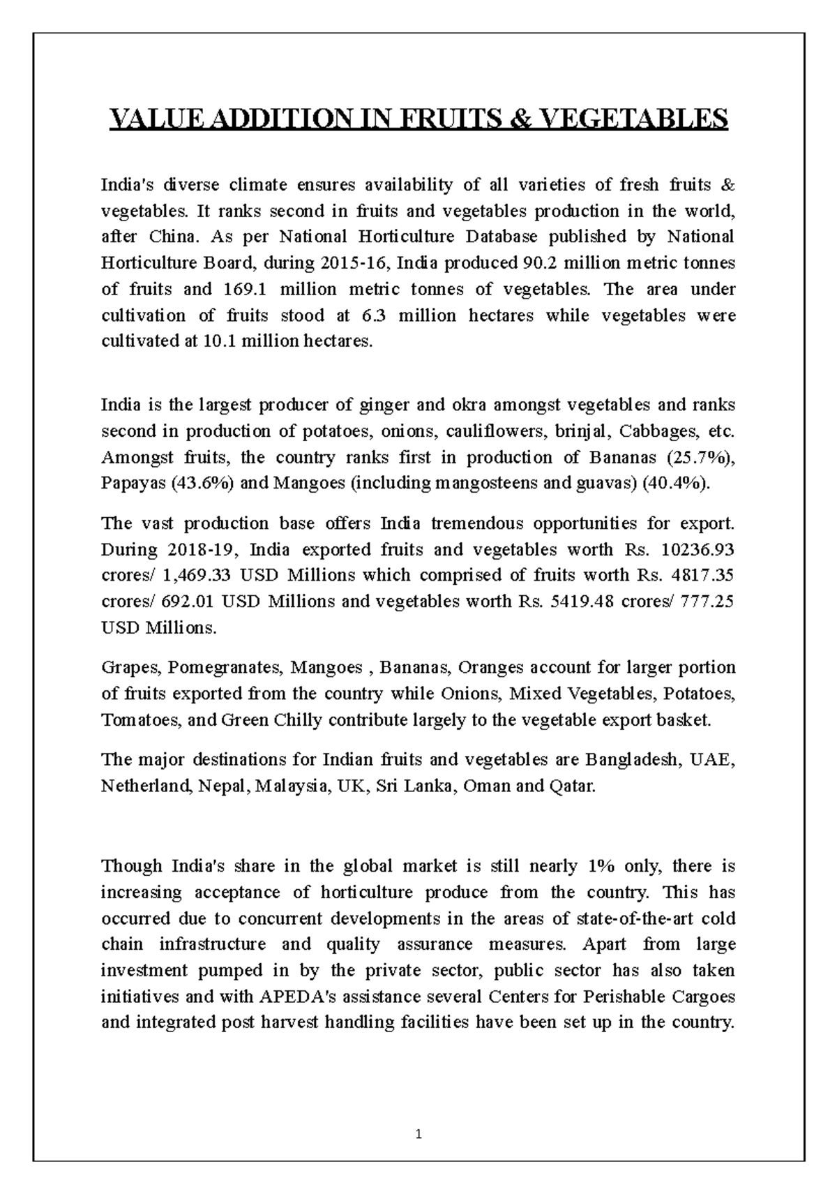 Value Addition IN Fruits & Vegetables - VALUE ADDITION IN FRUITS ...