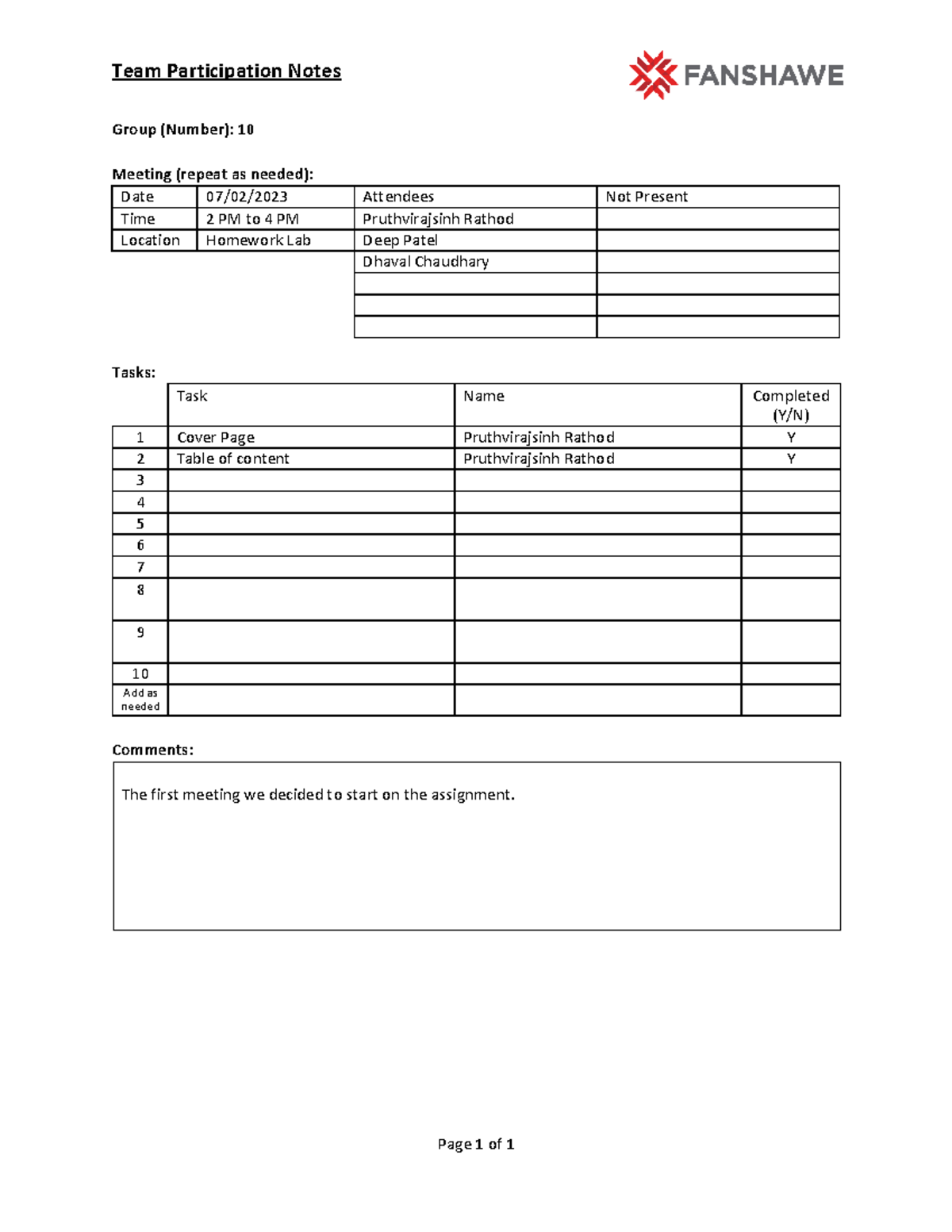 Team (Group) Participation Notes - 2 - Team Participation Notes Group ...