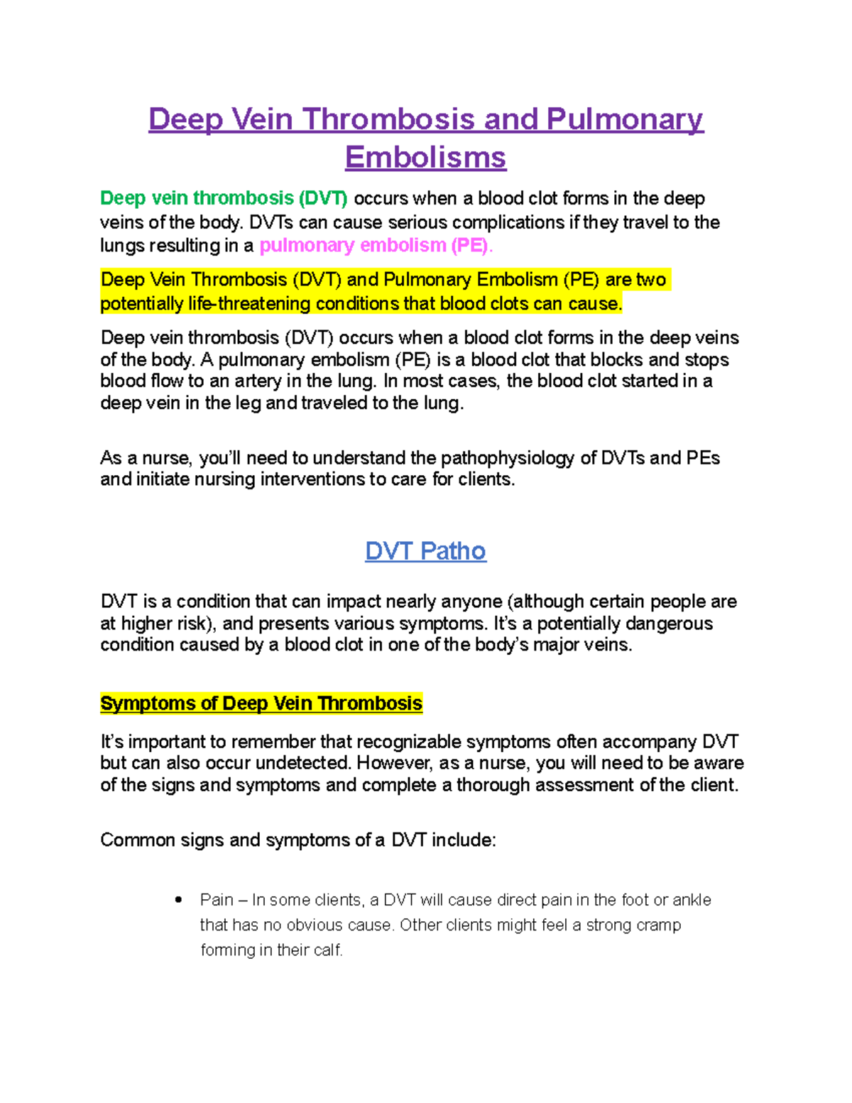 Deep Vein Thrombosis and Pulmonary Embolisms - Deep Vein Thrombosis and ...