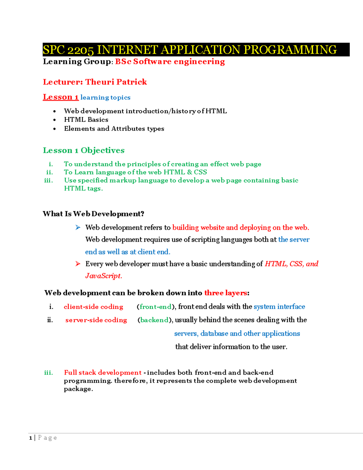 Web Development Programming Lesson 1 Spc 2205 Internet Application Programming Learning Group