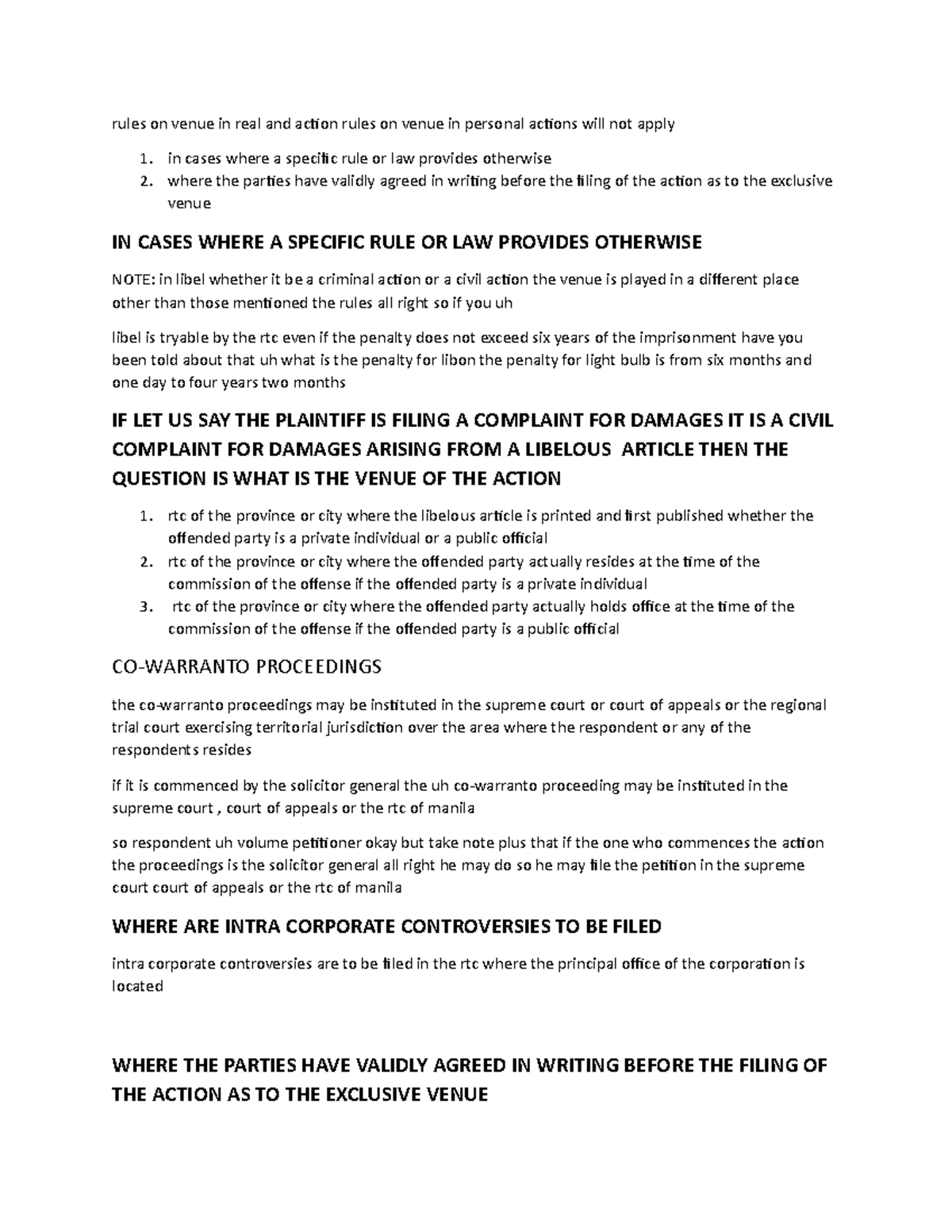 Rules on venue in real and action rules on venue in personal actions ...