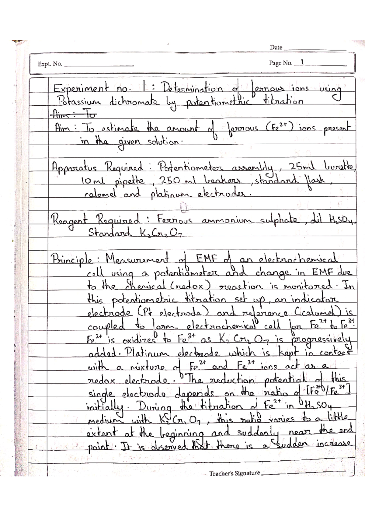 Determination of ferrous ion using potassium dichromate by ...