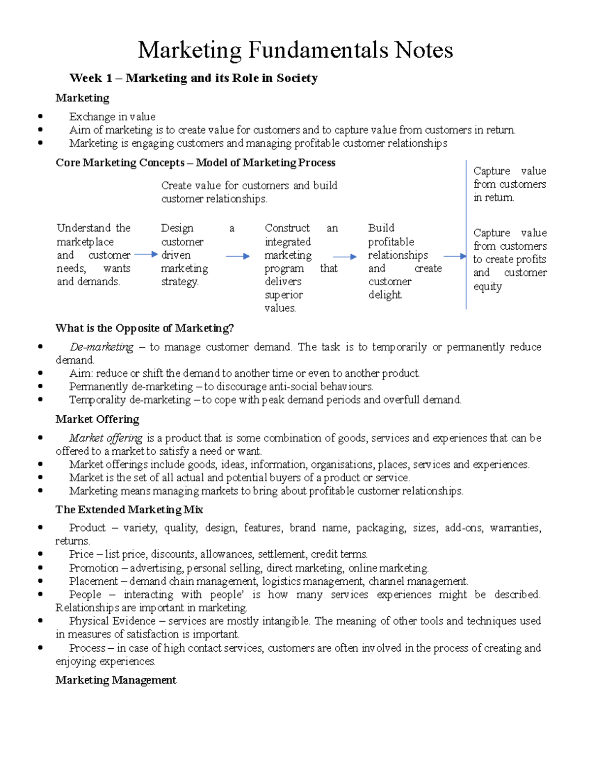 Marketing Fundamentals Notes - Week 1 – Marketing and its Role in ...