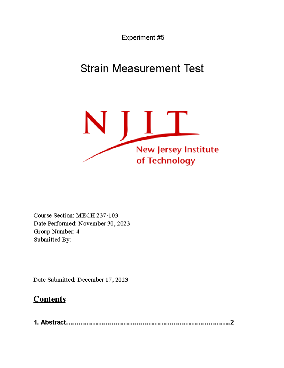 Lab 5 report - Strain Measurement - Experiment Strain Measurement Test ...