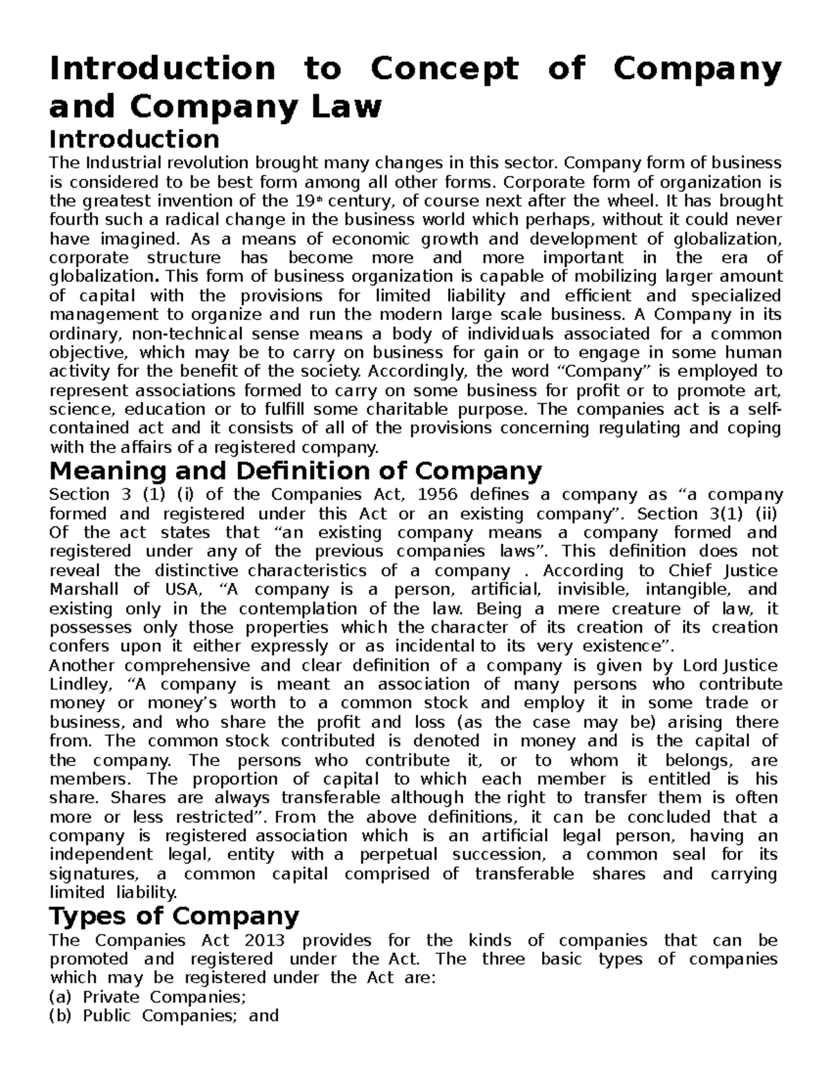 Company Law - Introduction to Concept of Company and Company Law ...