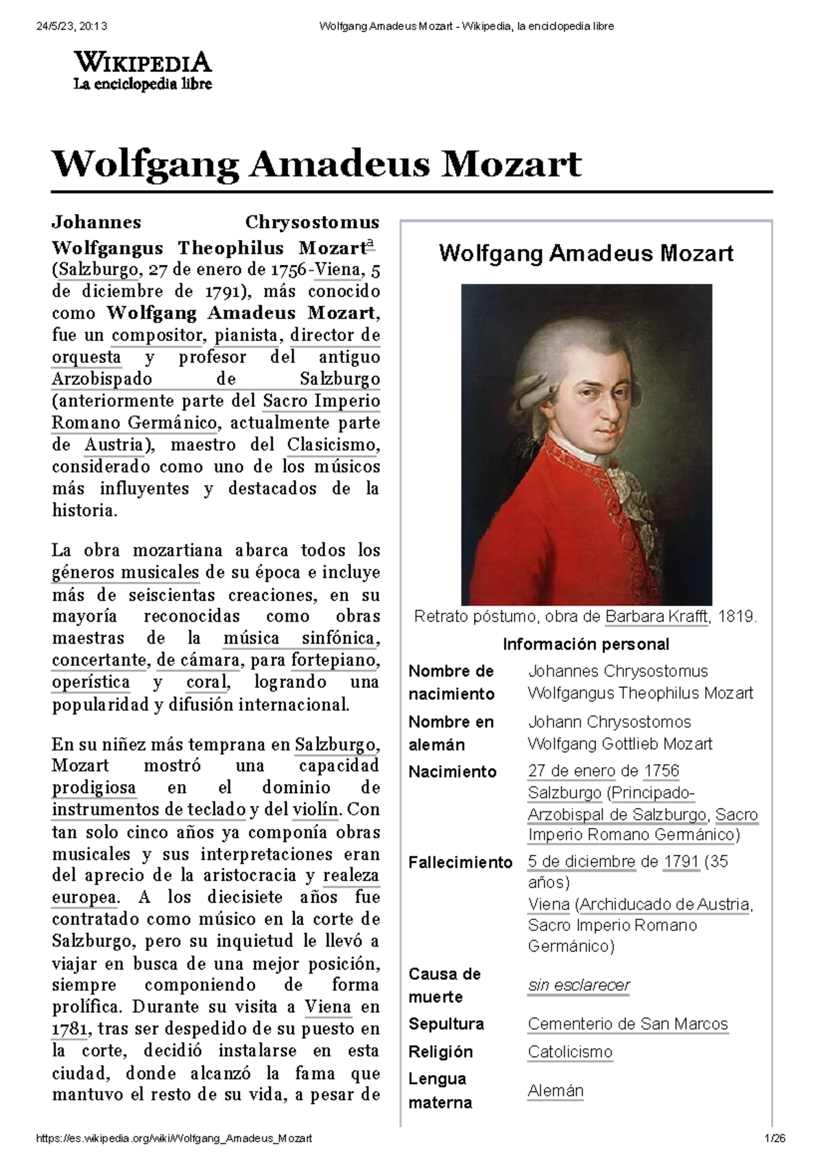 Wolfgang Amadeus Mozart - Wolfgang Amadeus Mozart Retrato póstumo, obra ...