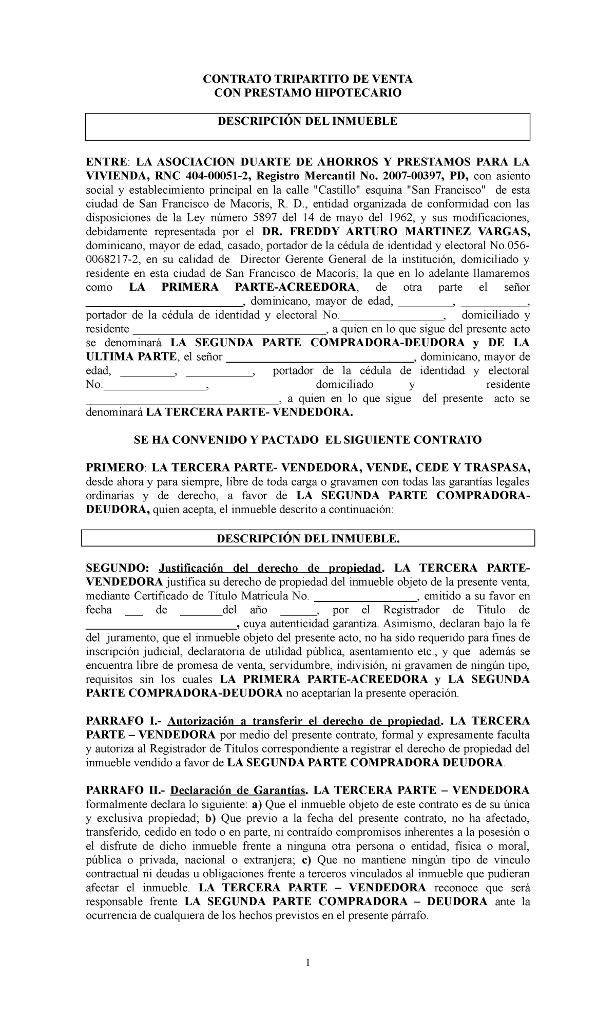 Modelo DE Contrato Tripartito - CONTRATO TRIPARTITO DE VENTA CON ...