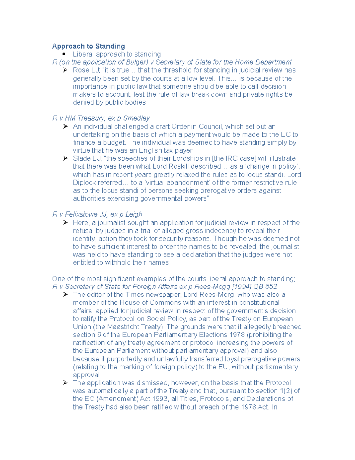 Approach to Standing - law lecture notes - Approach to Standing Liberal ...
