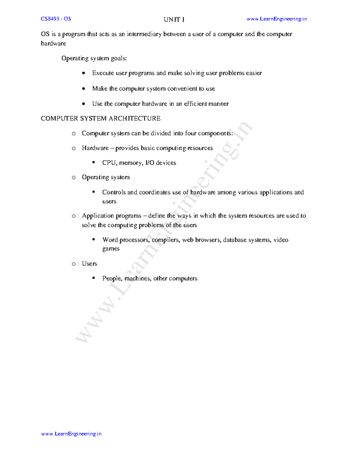 CS3451 Operating System 0b2- By www - UNIT I OS is a program that acts as an intermediary ...