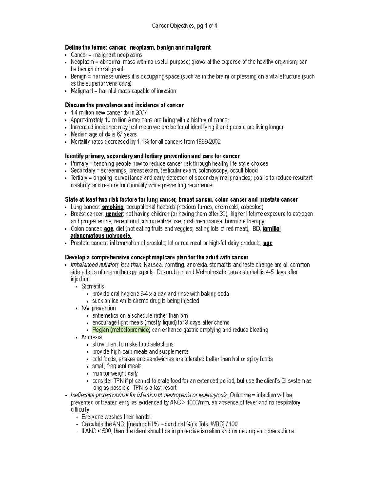 Cancer-objectives 1 - which of the followine statements by the newly ...