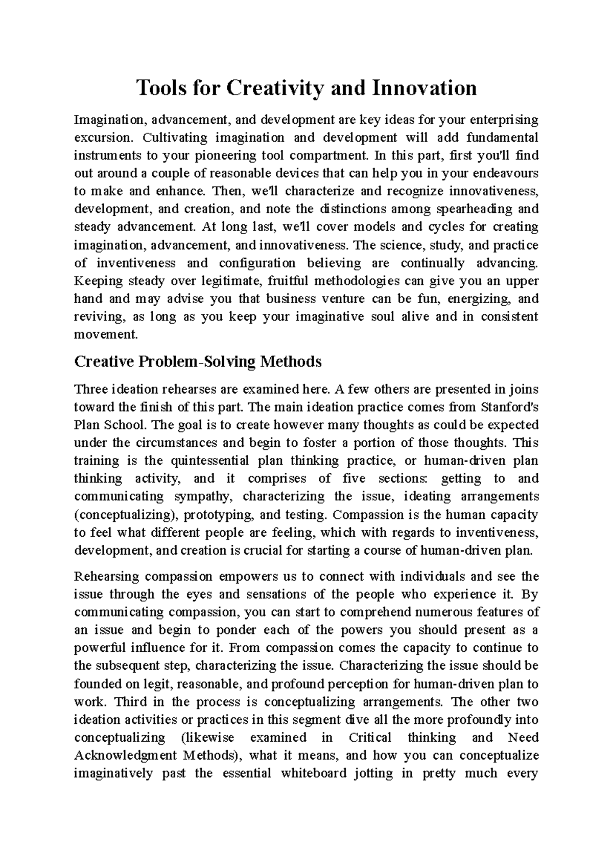 Tools for Creativity and Innovation - Tools for Creativity and ...