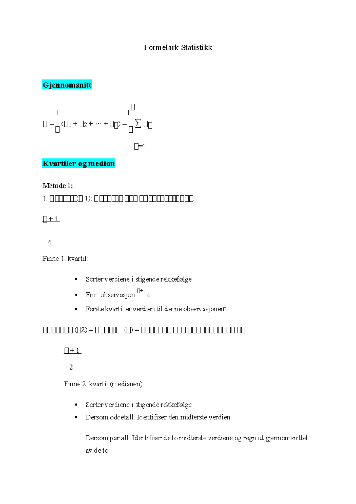 Formelark Statistikk - Hjalp meg mye under eksamen. Kanskje det kan ...
