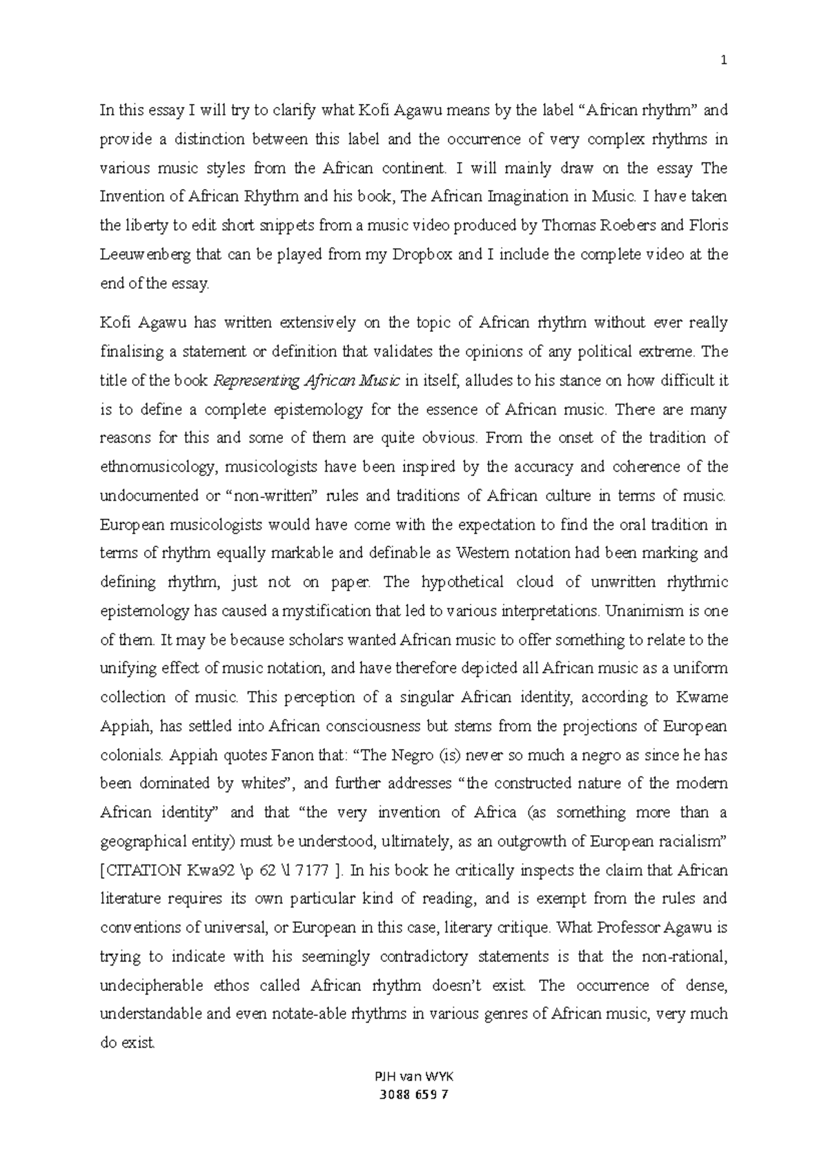 African rhythm and unity - In this essay I will try to clarify what ...