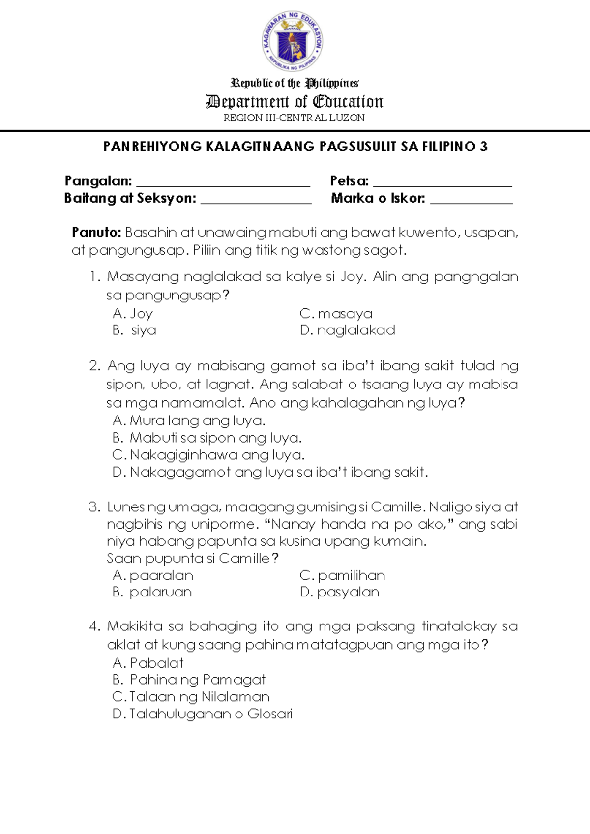 Filipino 3 MYA - filiino mya - Department of Education REGION III ...