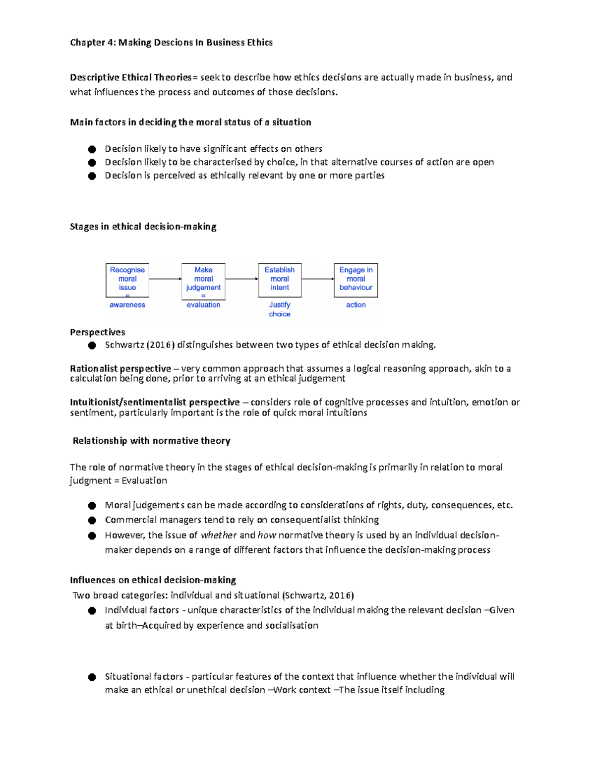 Ethics ch 4 - Descriptive Ethical Theories= seek to describe how ethics ...