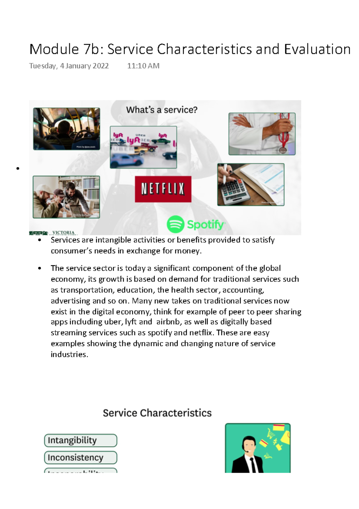 MARK101 Module 7b Service Characteristics and Evaluation - Services are ...