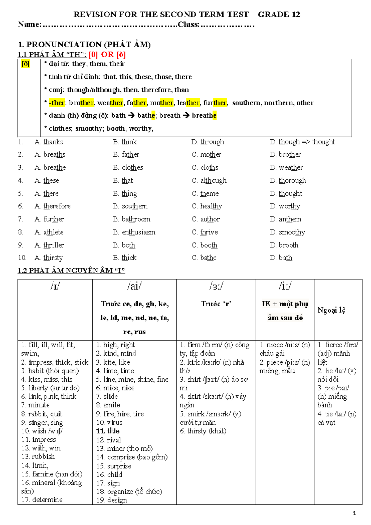 Revision-FOR-THE- Second-TERM-TEST - REVISION FOR THE SECOND TERM TEST ...