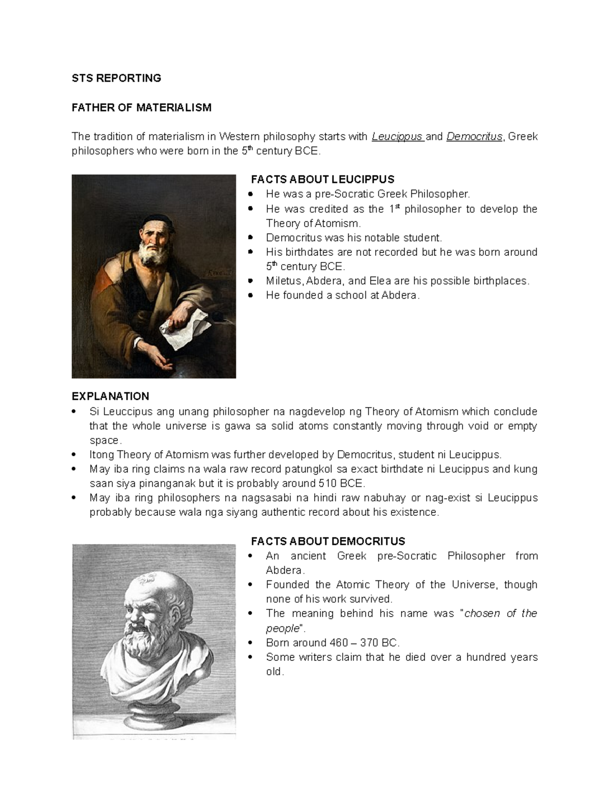 Father Of Materialism - STS REPORTING FATHER OF MATERIALISM The ...