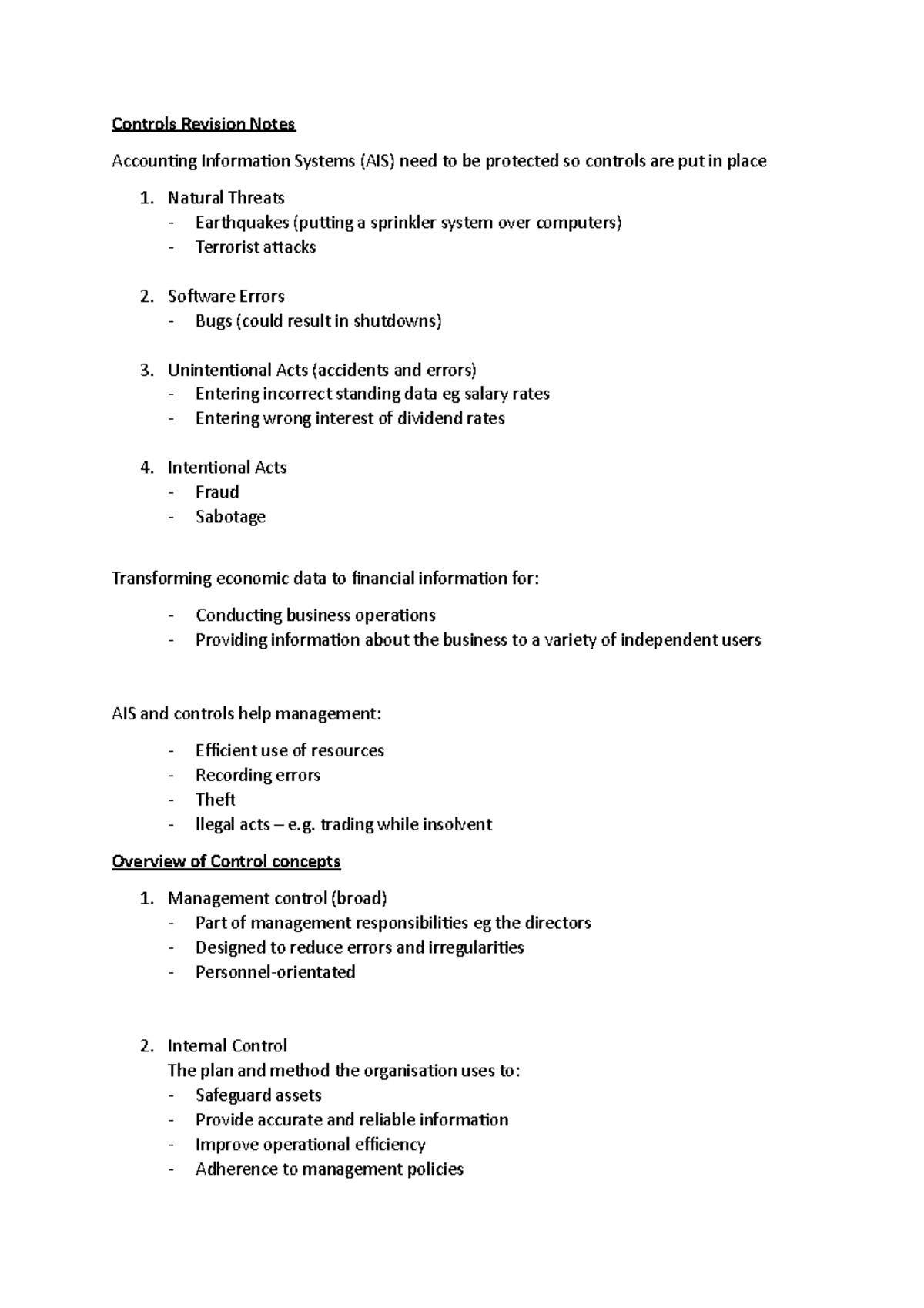 Controls Revision - Summary Accounting Information and Employment ...