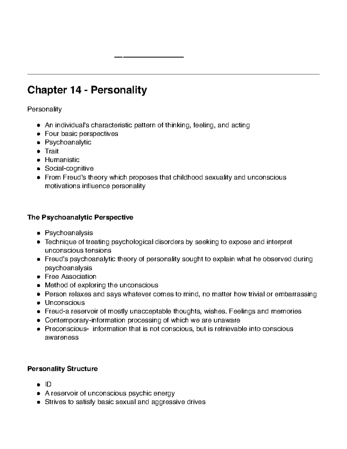 Chapter 14 - Personality - Chapter 14 - Personality Personality An ...