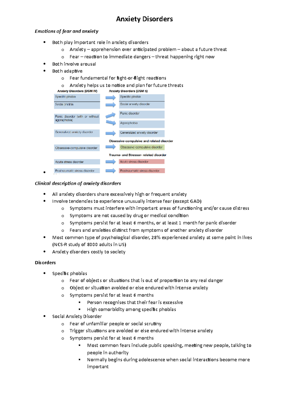 Anxiety Disorders Notes - Anxiety Disorders Emotions of fear and ...