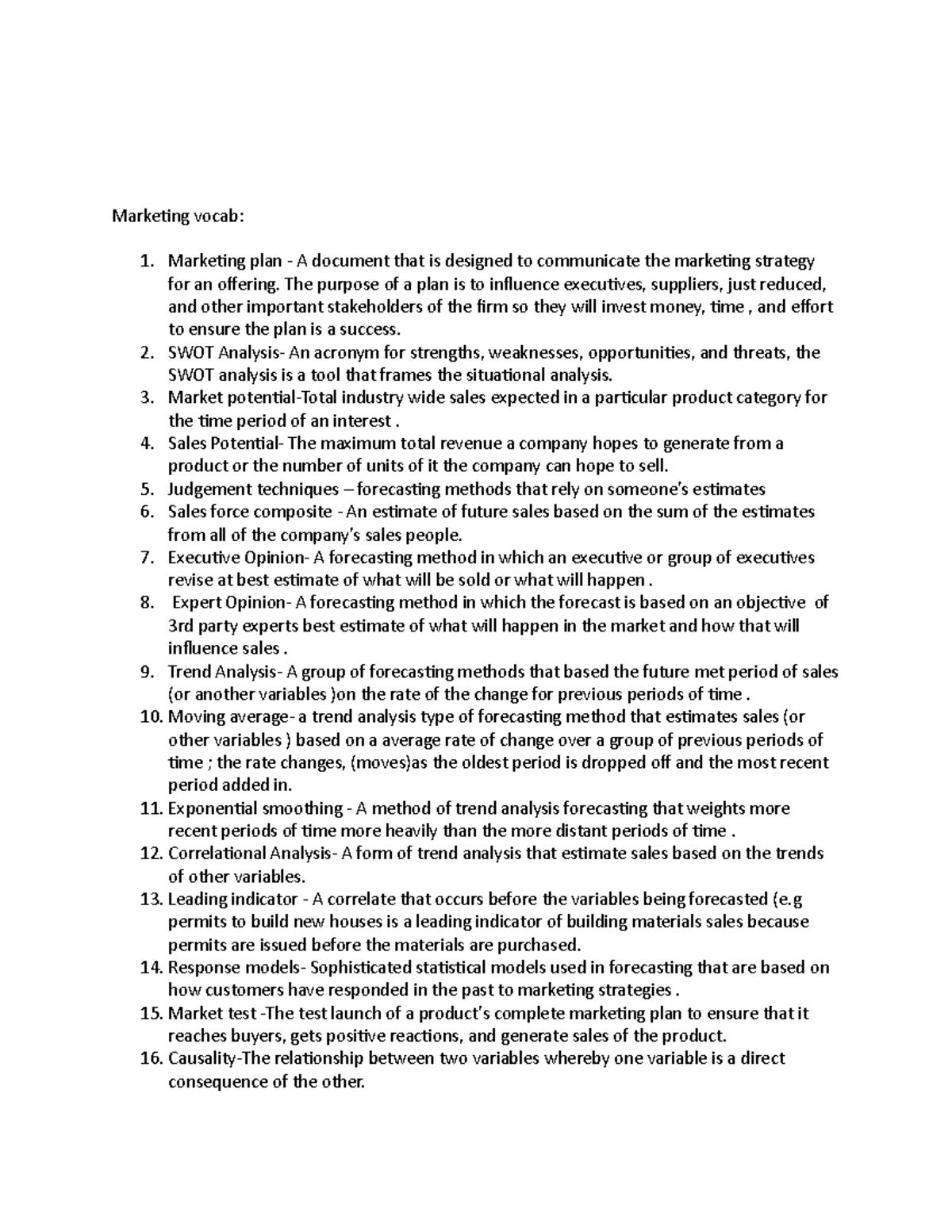 Chapter 16 marketing vocabulary - Marketing vocab: Marketing plan - A ...