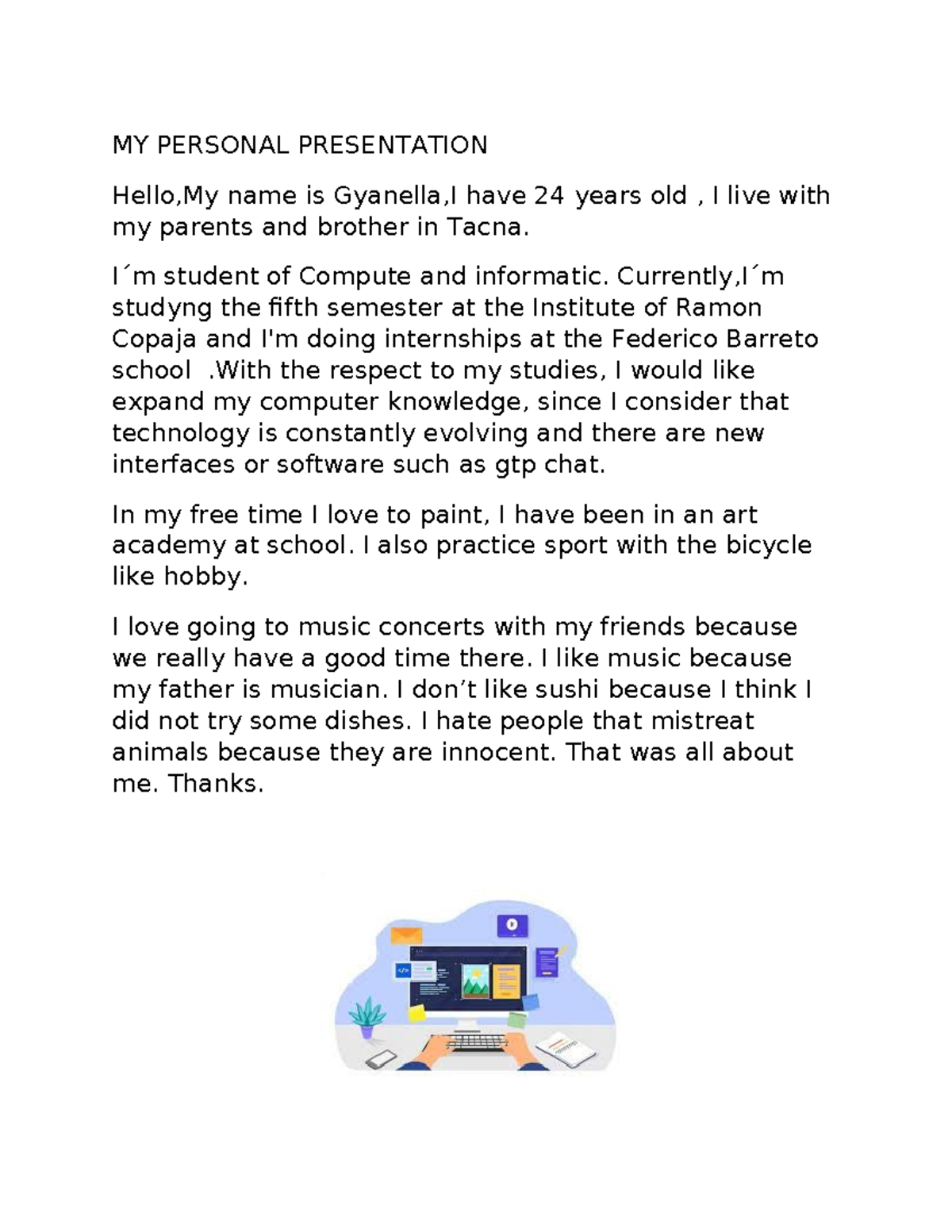 MY Personal Presentation - MY PERSONAL PRESENTATION Hello,My name is ...