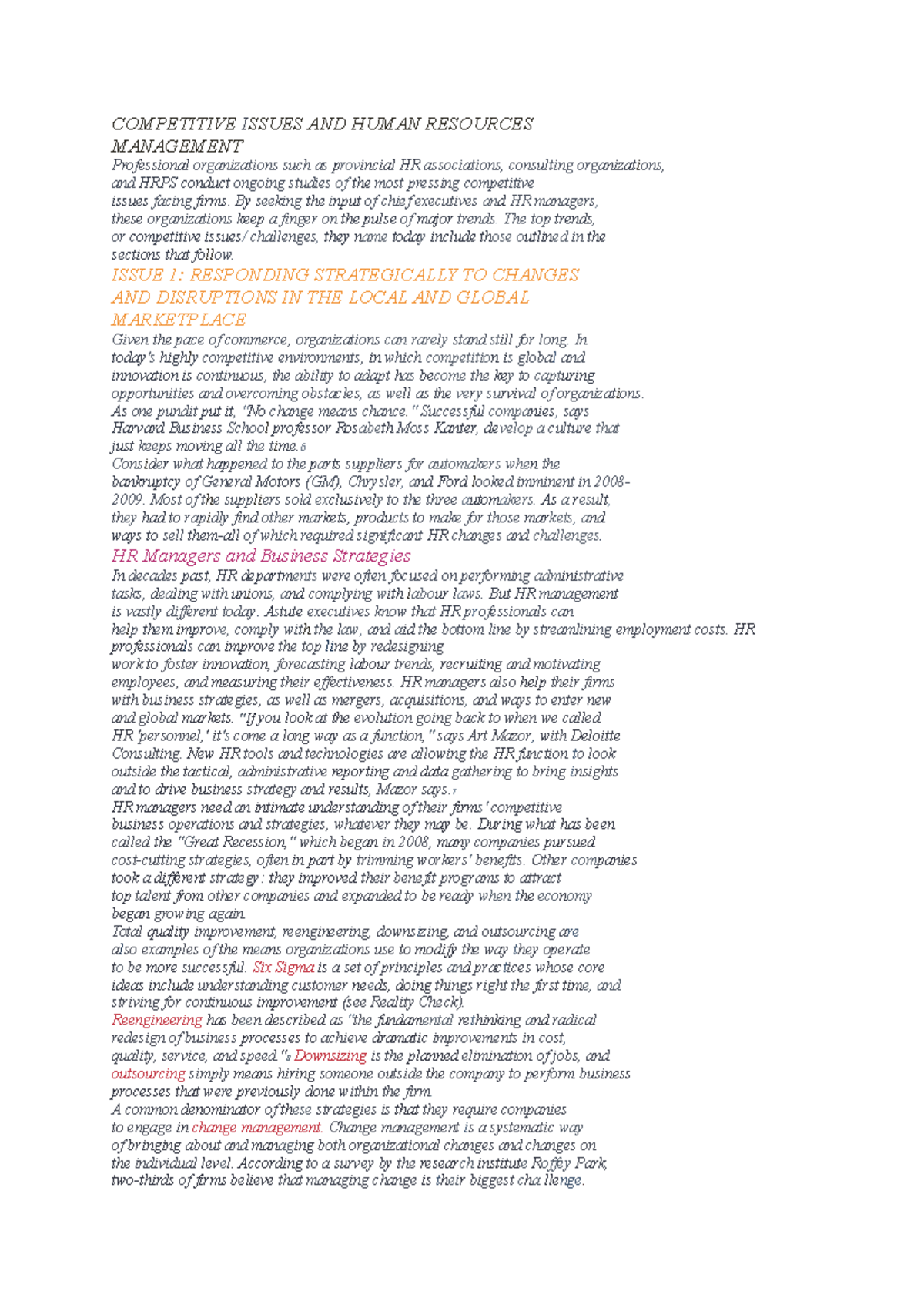 Competitive Issues AND Human Resources Management - COMPETITIVE ISSUES ...