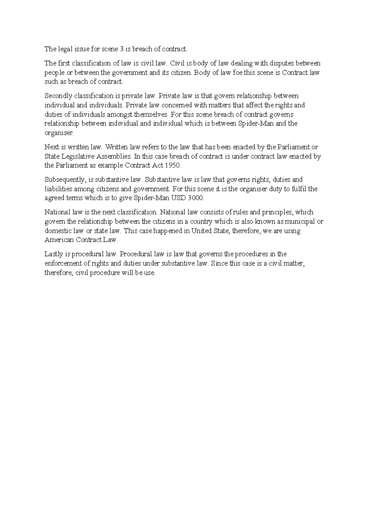 LAW033 Movie Assignment - The legal issue for scene 3 is breach of ...