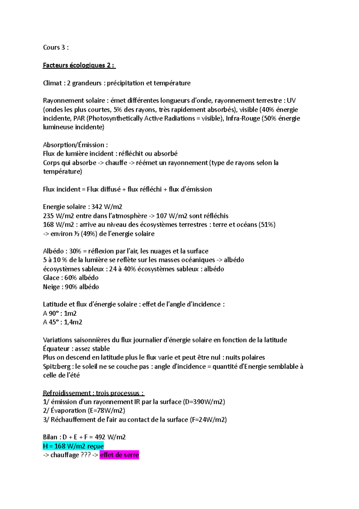 PN - Cours 3 - Cours 3 : Facteurs écologiques 2 : Climat : 2 grandeurs ...