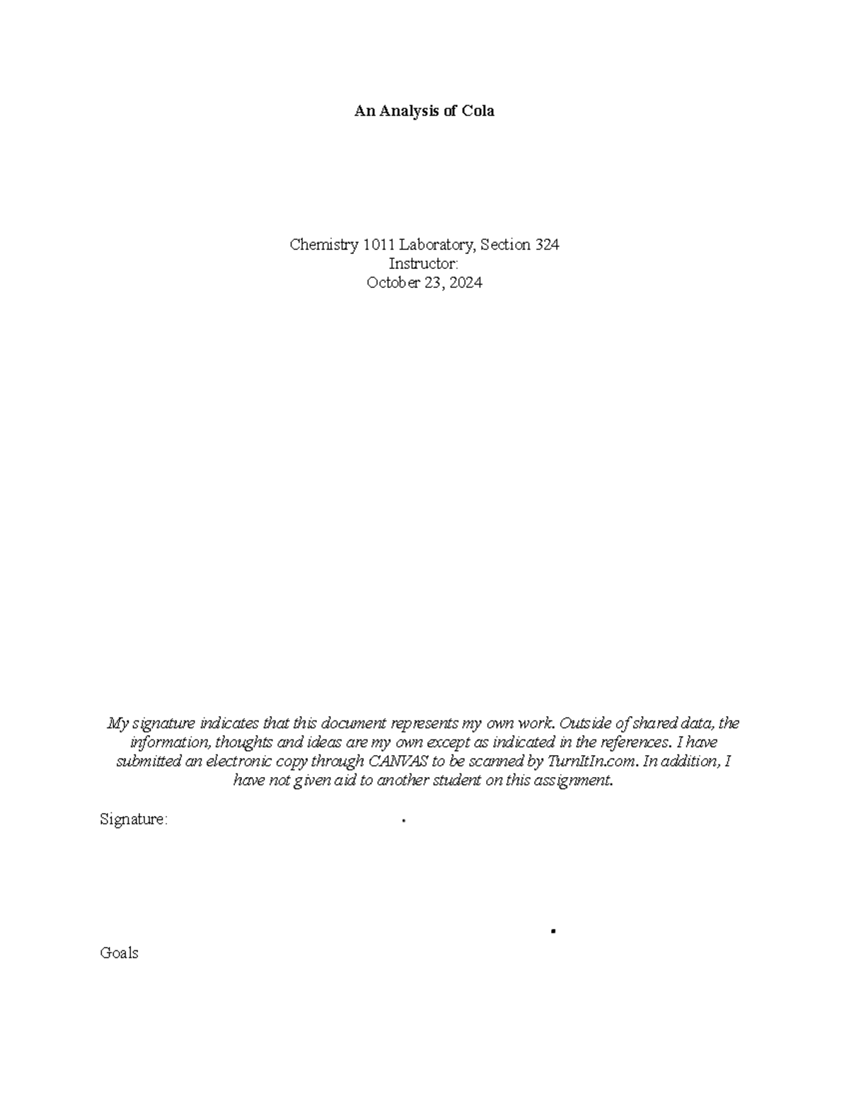 An Analysis of Cola 3 - An Analysis of Cola Chemistry 1011 Laboratory ...