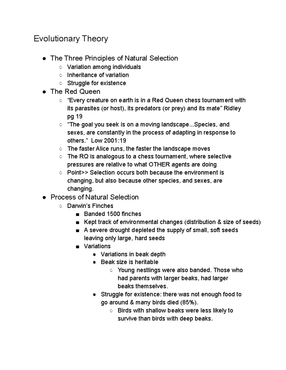 Evolution Human Nature Lecture Notes 2 part 2 - Evolutionary Theory The ...