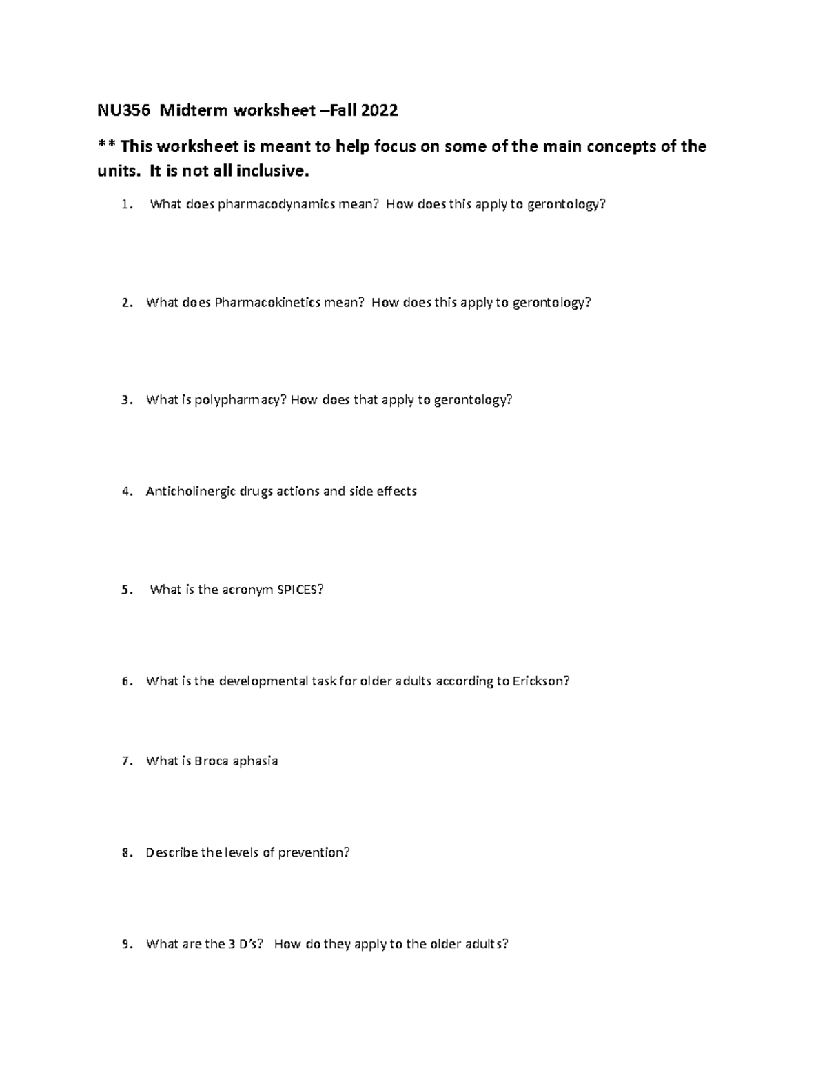 Midterm worksheet FA 22 - NU356 Midterm worksheet –Fall 2022** This ...
