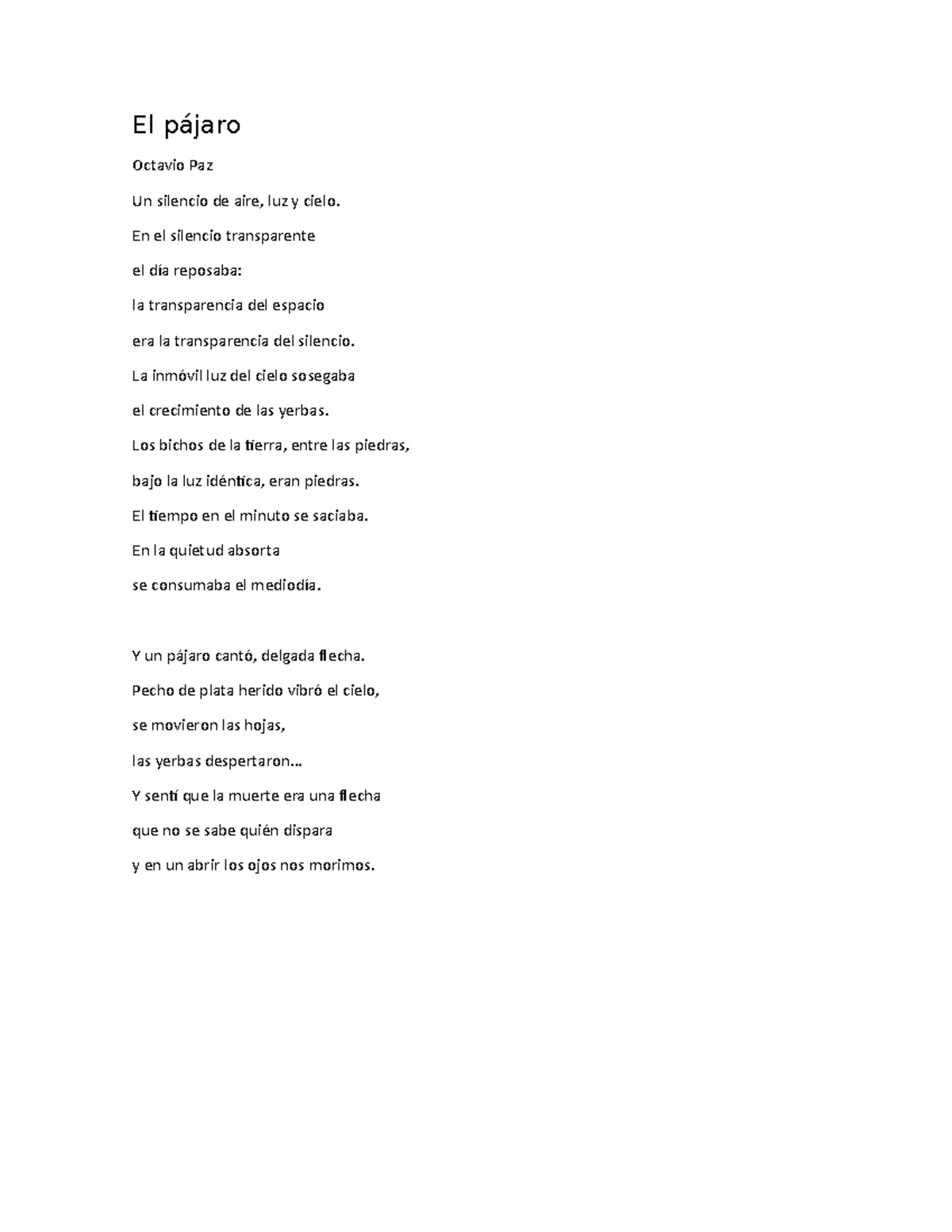 El pájaro - Poemas para expresarse de manera oral - El pájaro Octavio ...