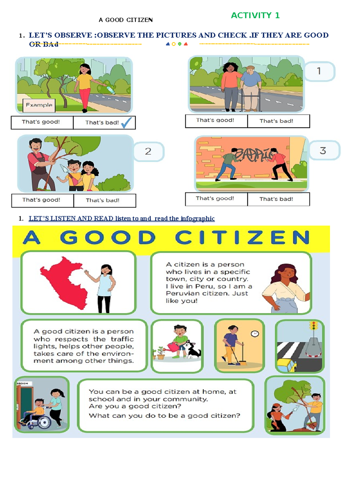 Ficha 1- EDA 6 - ingles - A GOOD CITIZEN 1. LET’S OBSERVE :OBSERVE THE ...
