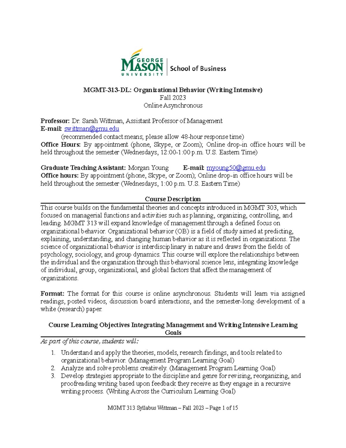 MGMT-313 - sdf - MGMT-313-DL: Organizational Behavior (Writing ...