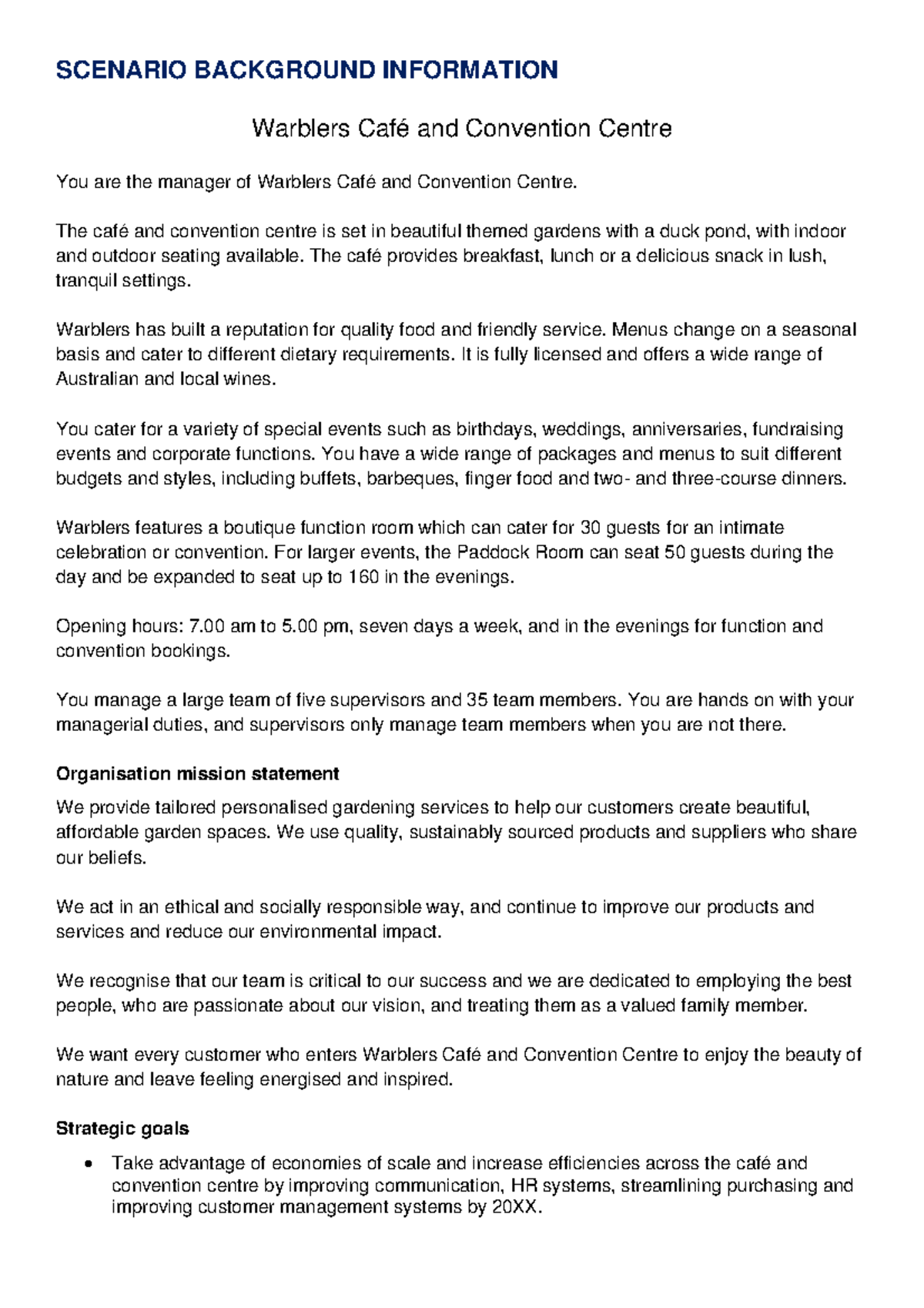 Sitxhrm 003 Scenario Background Information - SCENARIO BACKGROUND ...