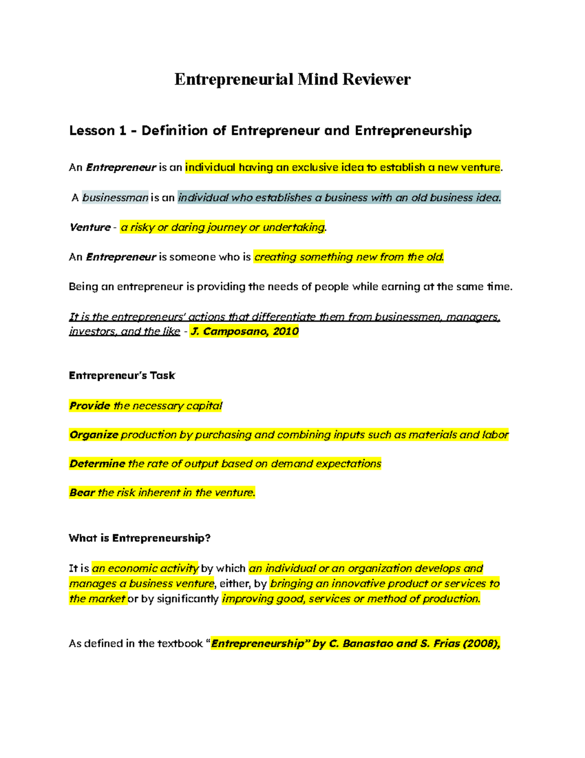 Entrep Mind Reviewer - Entrepreneurial Mind Reviewer Lesson 1 ...