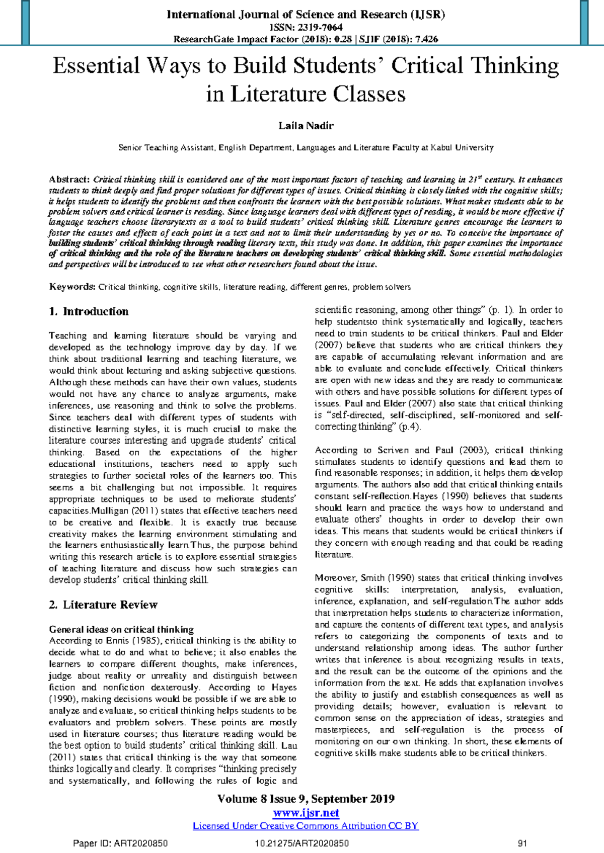 Essential Ways to Build Students Critica - ISSN: 2319- ResearchGate ...