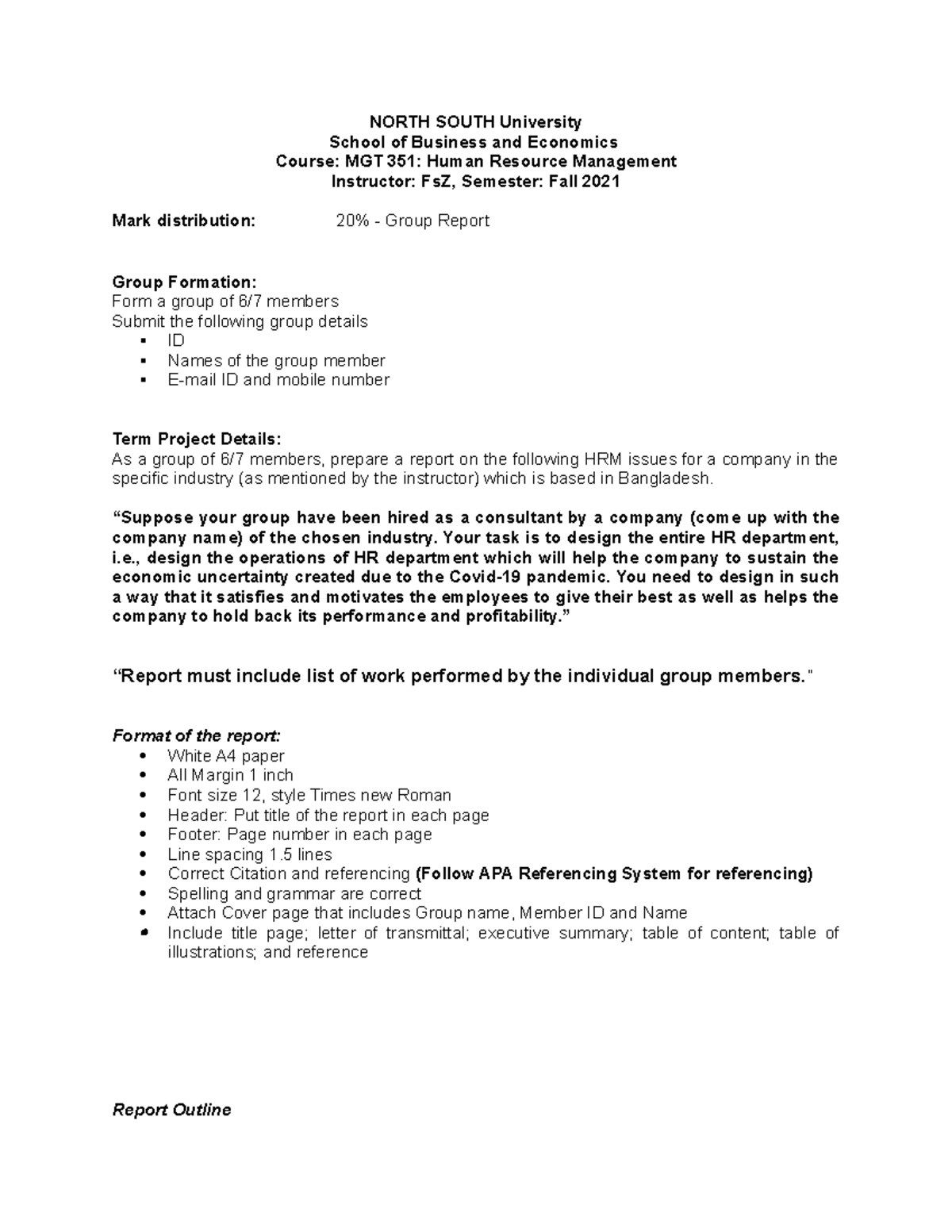 MGT351 Group Report Guidelines - NORTH SOUTH University School of ...