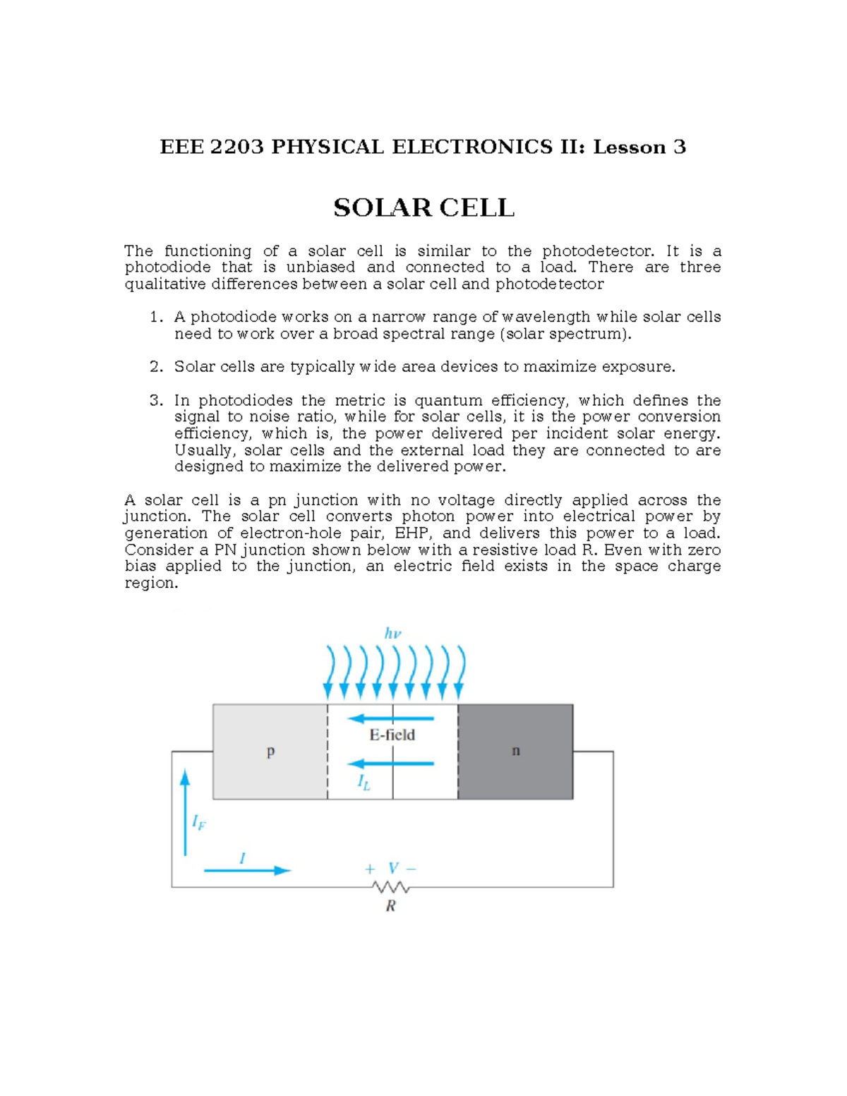 EEE2203 Physical Electronics II Lesson 3p - EEE 2203 PHYSICAL ELECTRONICS II: Lesson 3 SOLAR ...