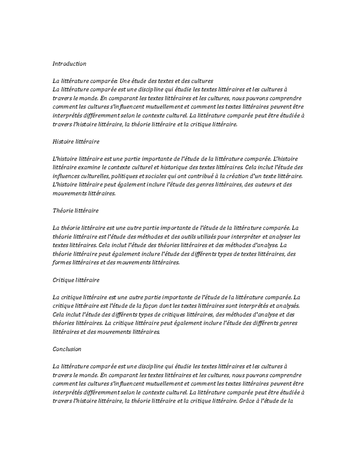 Comparative Literature Study Notes - Introduction La littérature ...