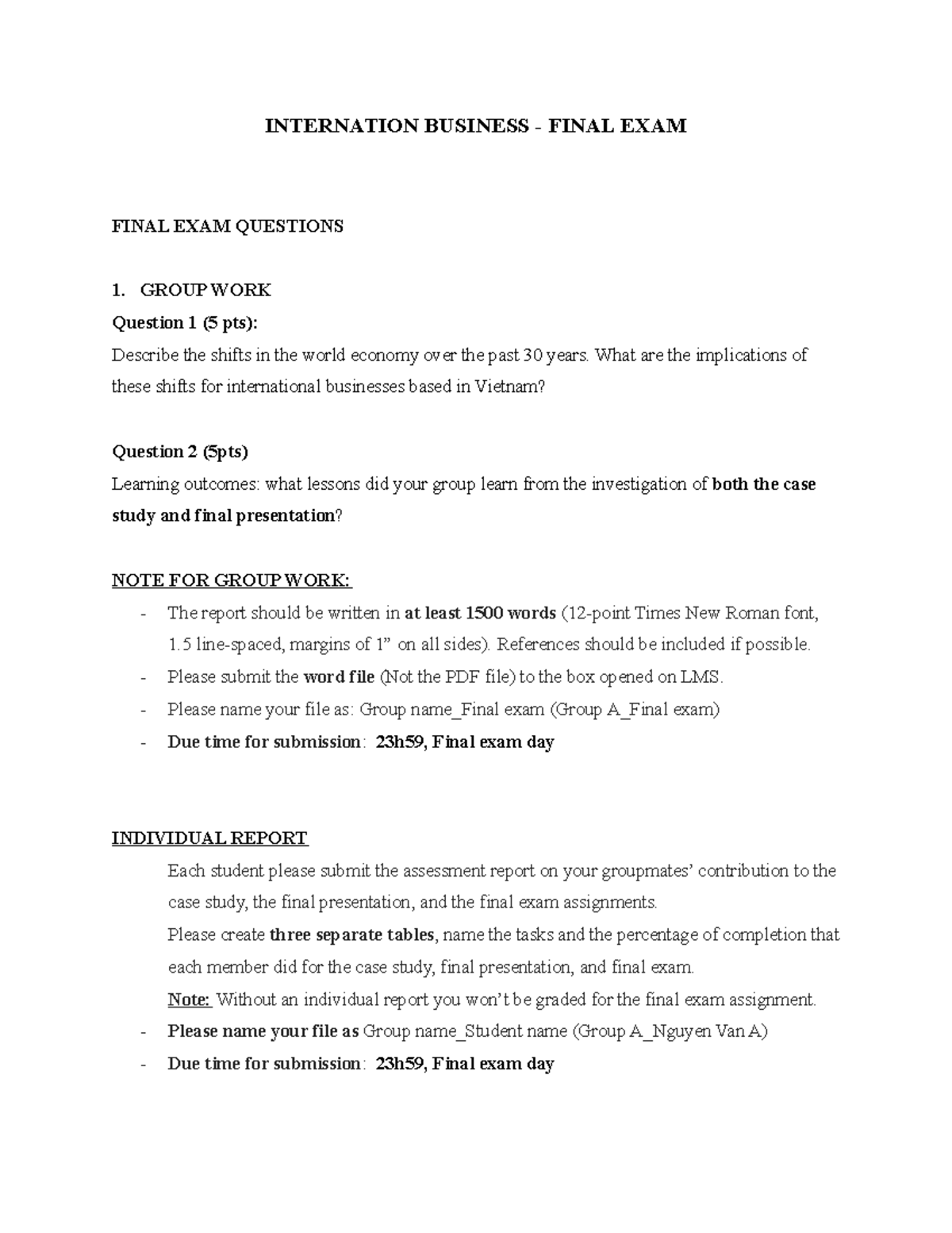 IB-Final exam-2023 - IB-Final exam-2023 - INTERNATION BUSINESS - FINAL ...