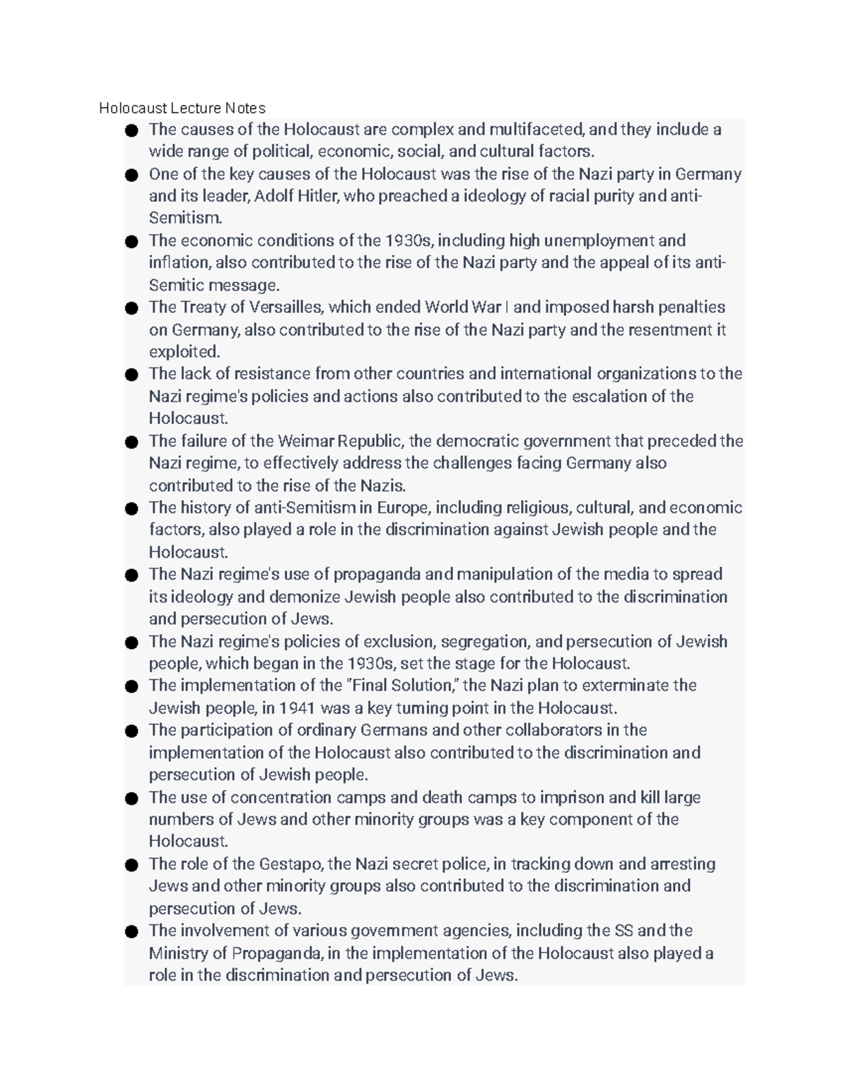 Holocaust Lecture Notes Day 11 - Holocaust Lecture Notes The causes of ...