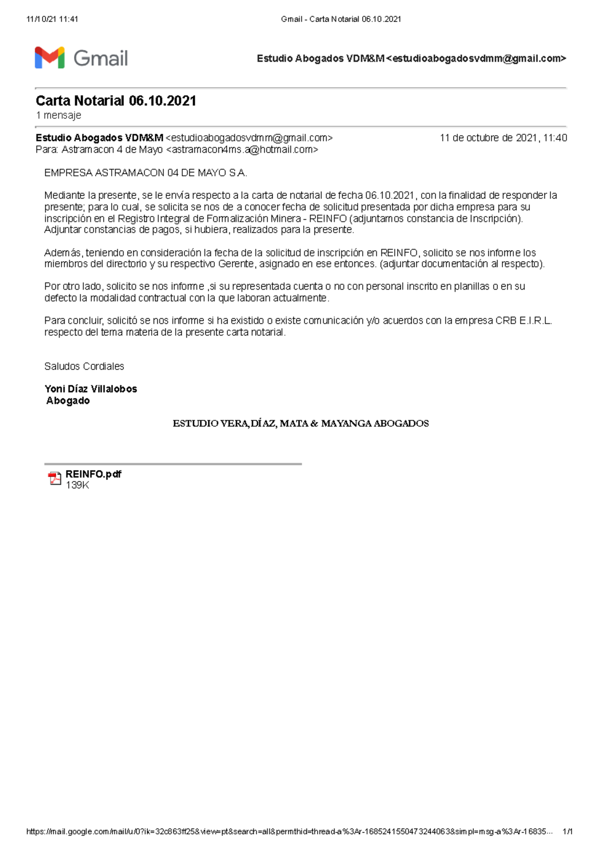 Gmail - Carta Notarial 06 - - Studocu