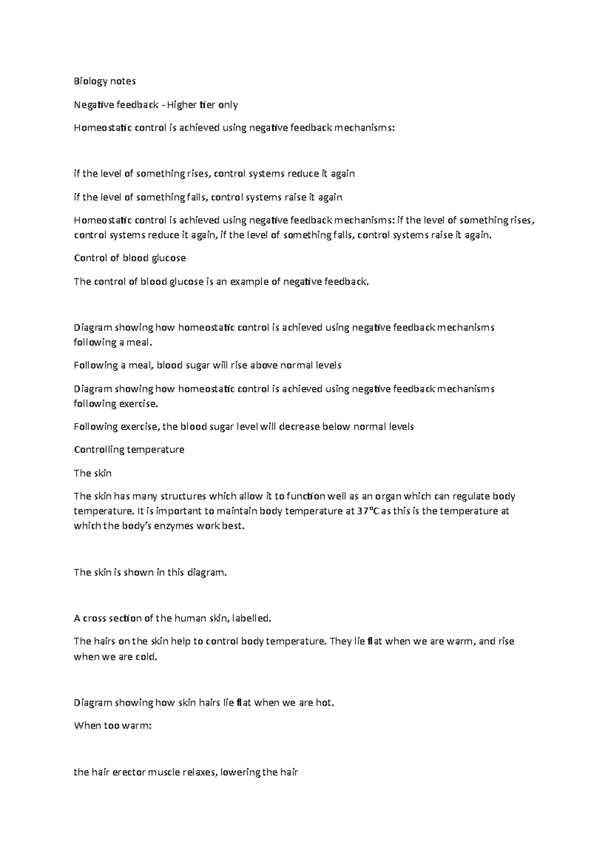 Biology notes 36 - Biology notes Negative feedback - Higher tier only ...